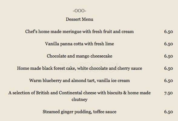 Menu at The Bakery Restaurant and Rooms, Biggin Hill, Westmore Rd