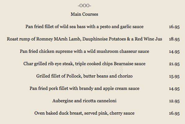 Menu at The Bakery Restaurant and Rooms, Biggin Hill, Westmore Rd