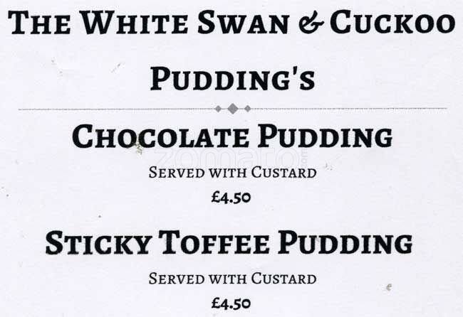 Menu at White Swan and Cuckoo pub & bar, London