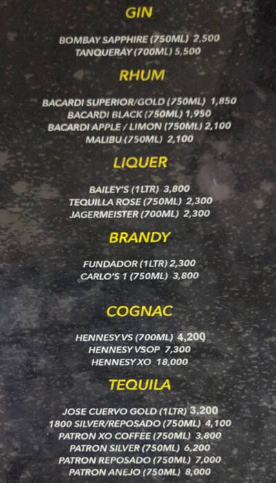 Menu at CORE club, Quezon City