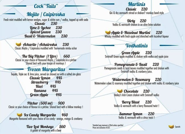 Menu at Frozen Monkey, Pune, E Square Multiplex