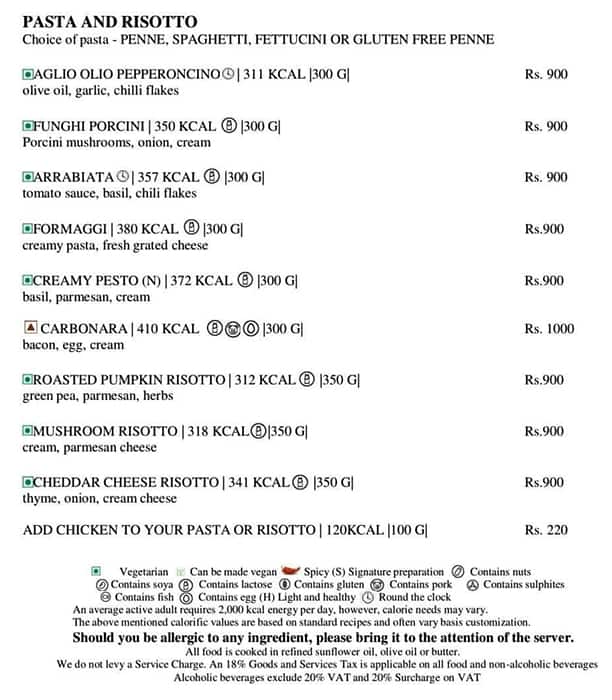 Menu at Jal Mahal- Trident Jaipur, Jaipur