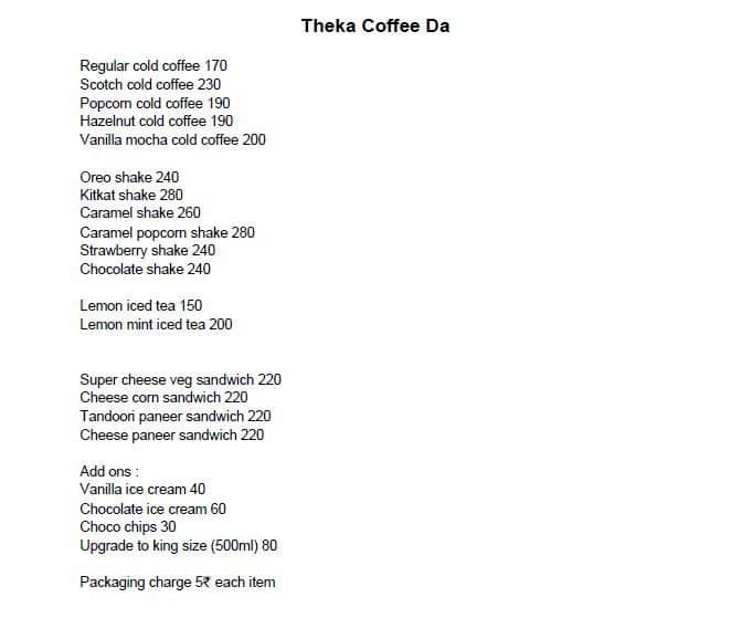 Menu at Theka Coffee Da, Jaipur, Opposite Maheshwari Public School