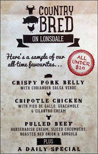 Country Bred Menu, Menu for Country Bred, Lonsdale Street, CBD ...