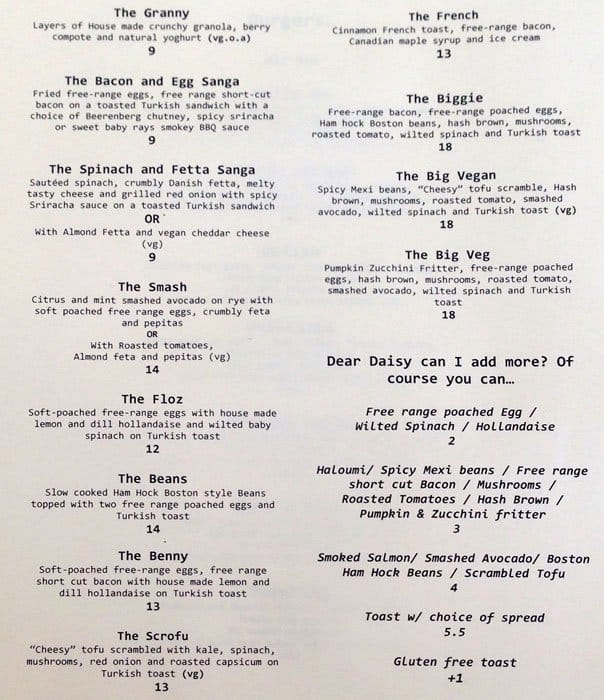 Menu at Dear Daisy fast food, Forestville