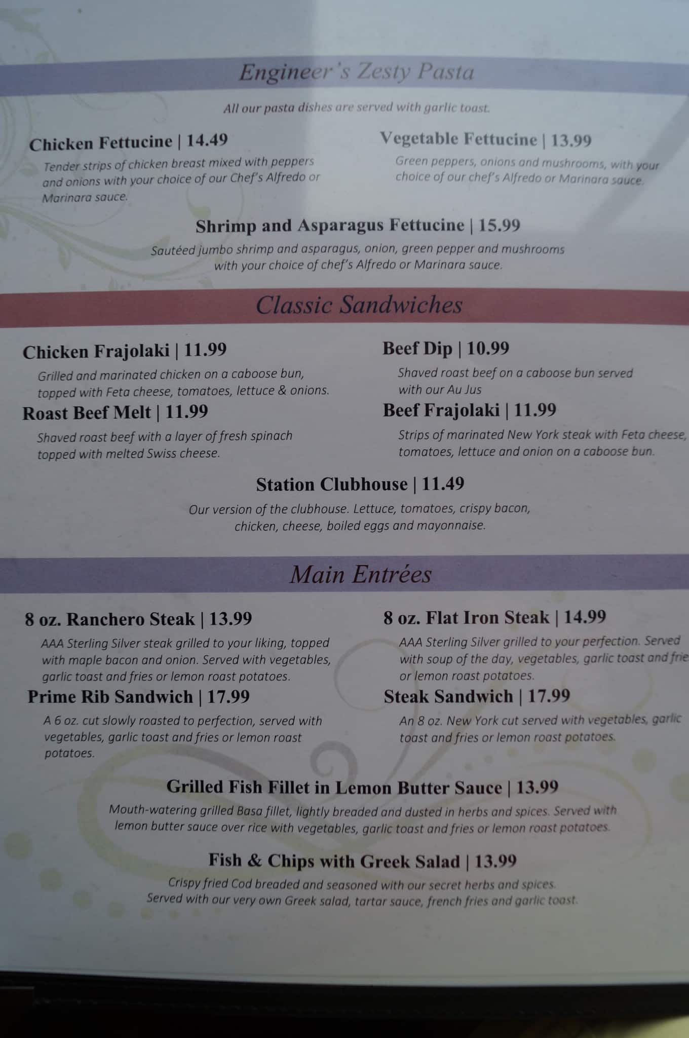 Menu at Saskatoon Station Place restaurant, Saskatoon