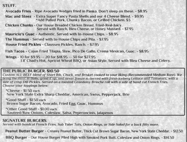 Menu at Harlem Public, New York City