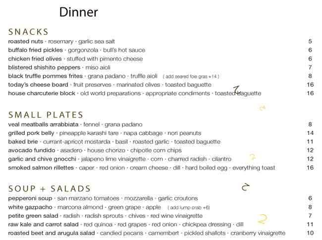 Menu at Second Bar + Kitchen, Austin, The Austonian