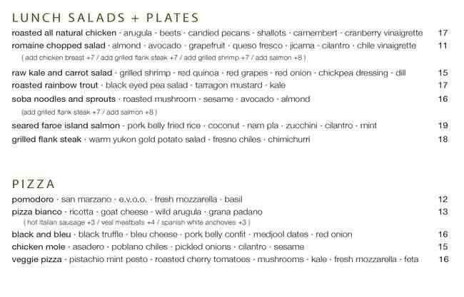 Menu at Second Bar + Kitchen, Austin, The Austonian