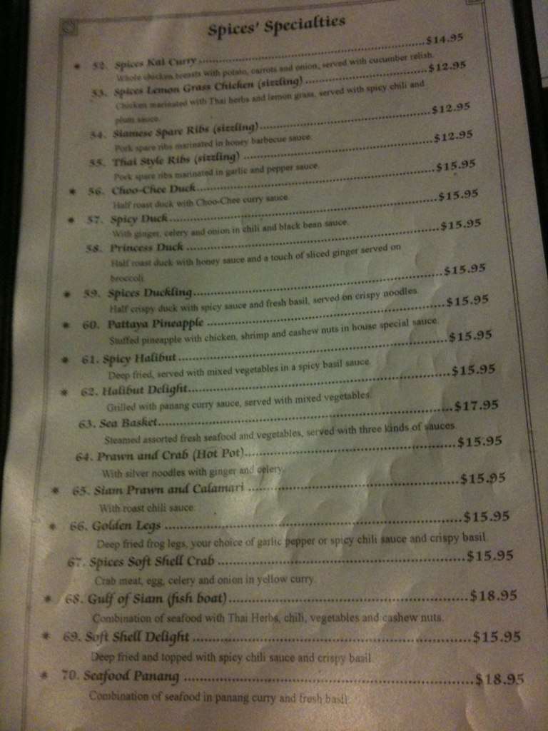 Menu at Spices Thai Cafe, San Diego, 6785 Mira Mesa Blvd #143