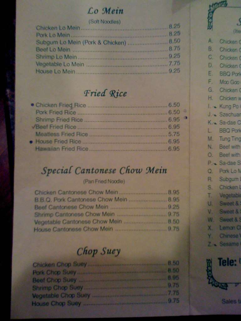 Menu at Tak Shing restaurant, Lakeville