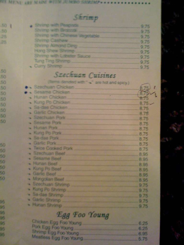 Menu at Tak Shing restaurant, Lakeville