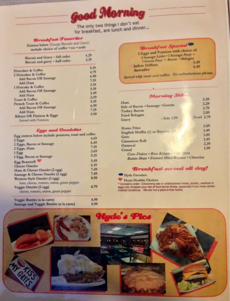 Menu at Hyde's Restaurant, Hamilton