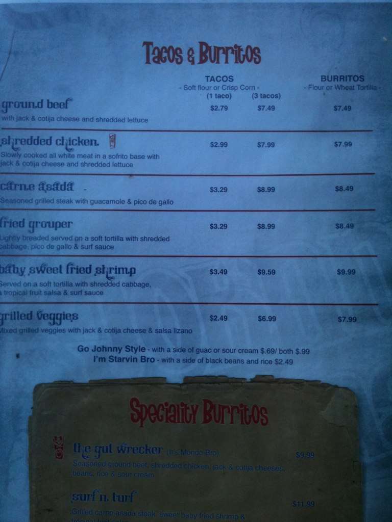 Menu at Johnny Mañana's Boardwalk Cafe and Tequileria, Virginia Beach ...