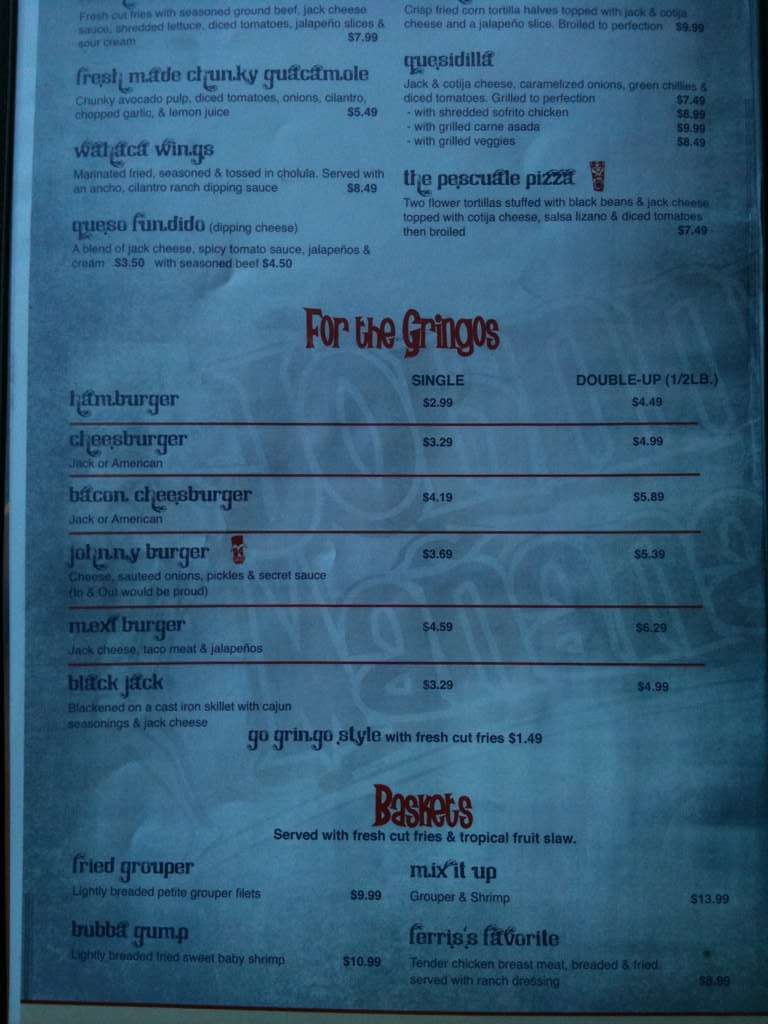 Menu at Johnny Mañana's Boardwalk Cafe and Tequileria, Virginia Beach ...