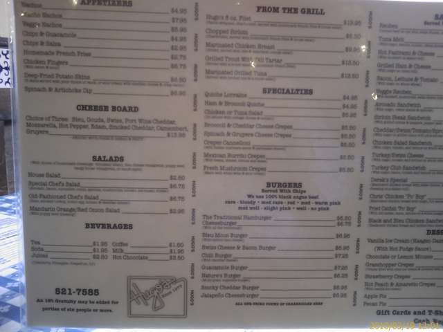 Menu at Hugo's pub & bar, Fayetteville