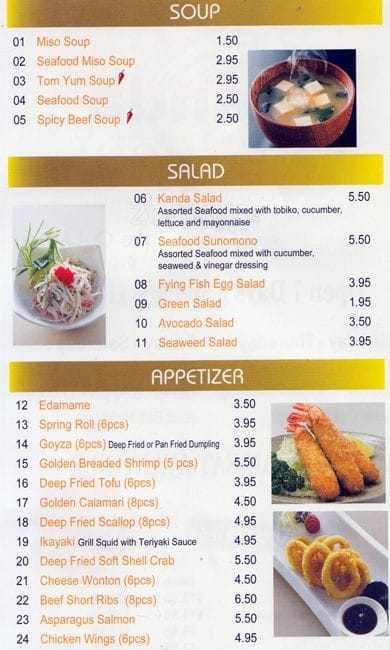 Menu at Kanda Sushi restaurant, Mississauga