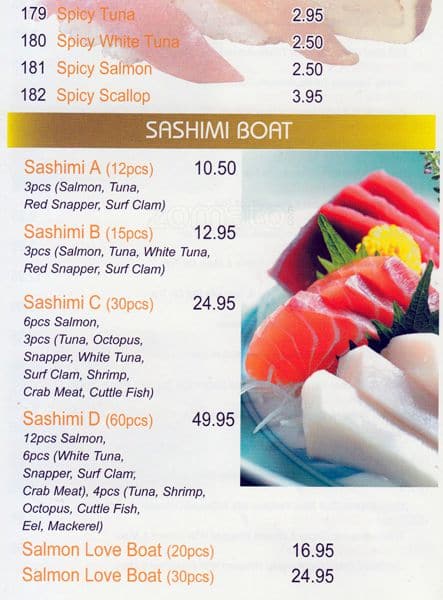 Menu at Kanda Sushi restaurant, Mississauga