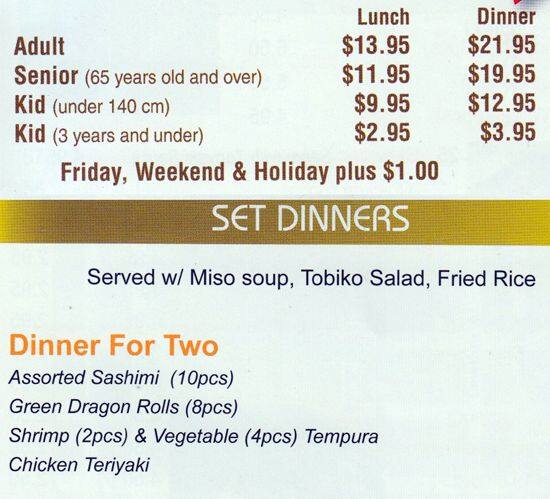 Menu at Kanda Sushi restaurant, Mississauga