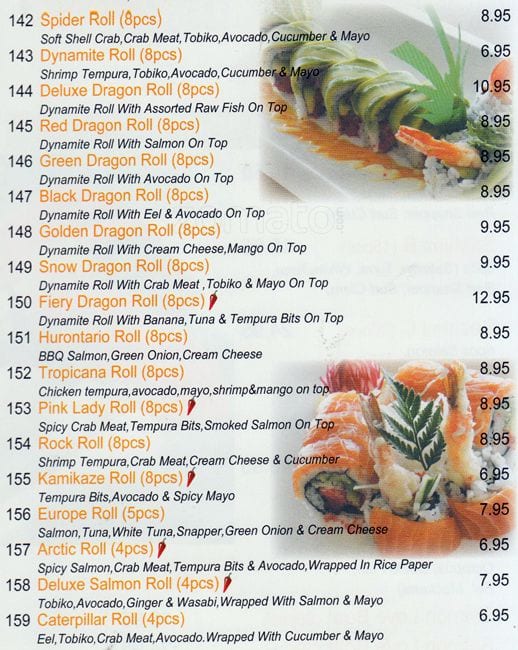 Menu at Kanda Sushi restaurant, Mississauga