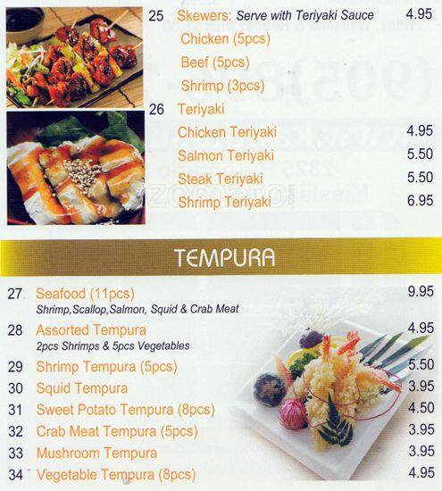 Menu at Kanda Sushi restaurant, Mississauga