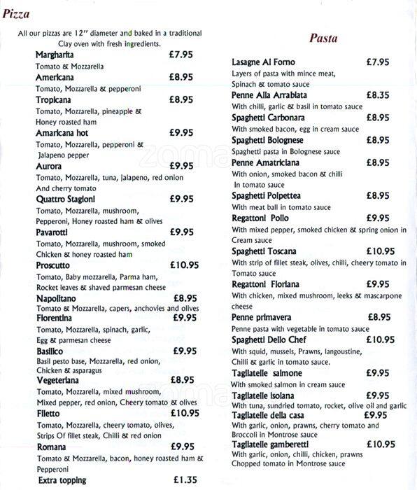 Menu at Cafe Capriccio, Sunbury-on-Thames