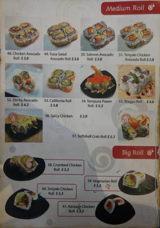 Menu at Isushi restaurant, Ipswich