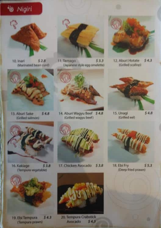 Menu at Isushi restaurant, Ipswich