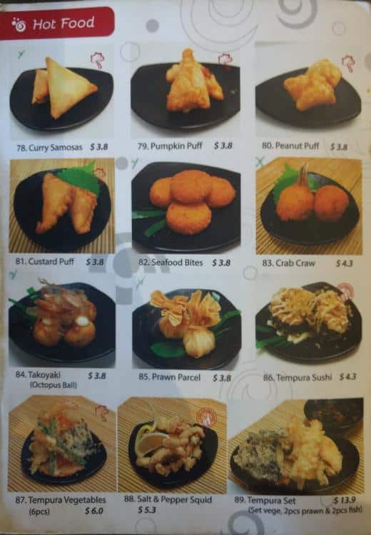 Menu at Isushi restaurant, Ipswich