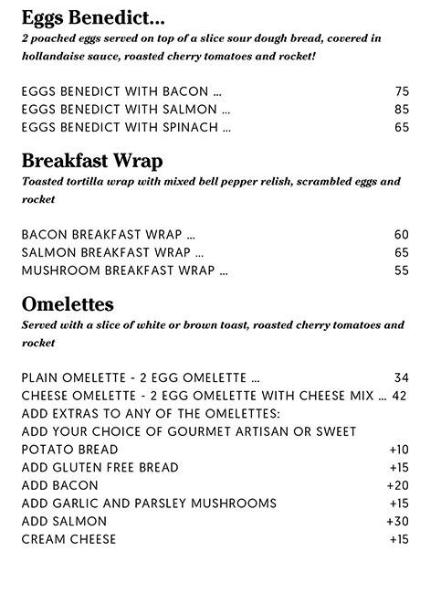 Menu at Ecco Il caffe-Foreshore cafe, Cape Town