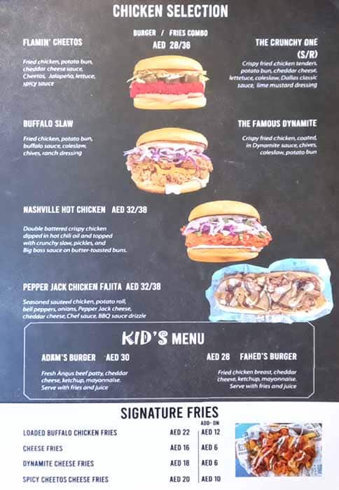 Menu at Dallas restaurant, Sharjah