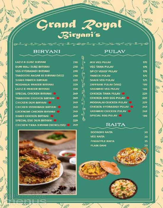 Menu of Grand Royal Biryani's, Wakad, Pune