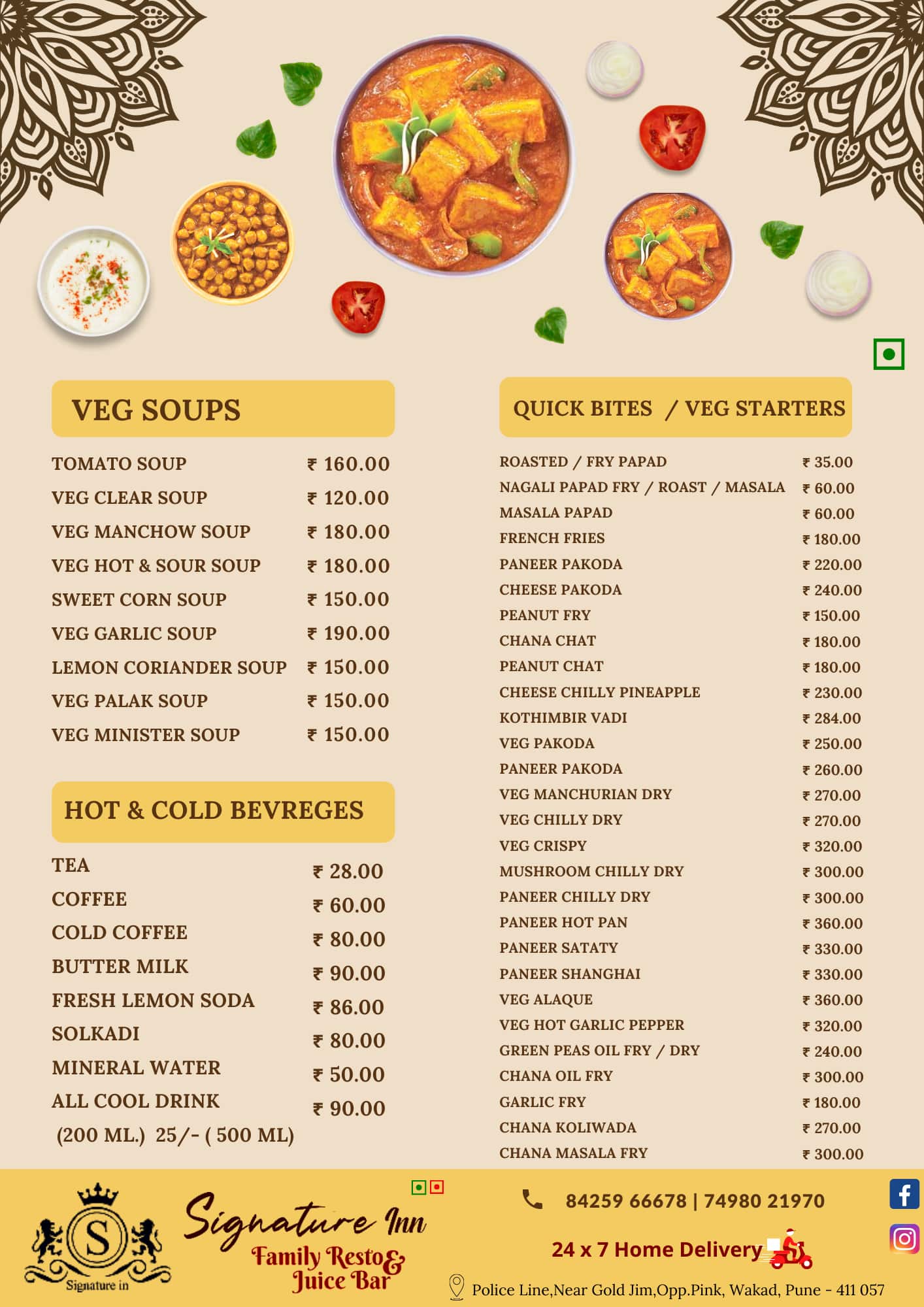 Menu of Signature Inn, Wakad, Pune