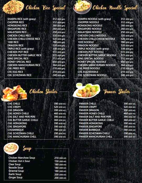 Menu of King Chinese, Chembur, Mumbai