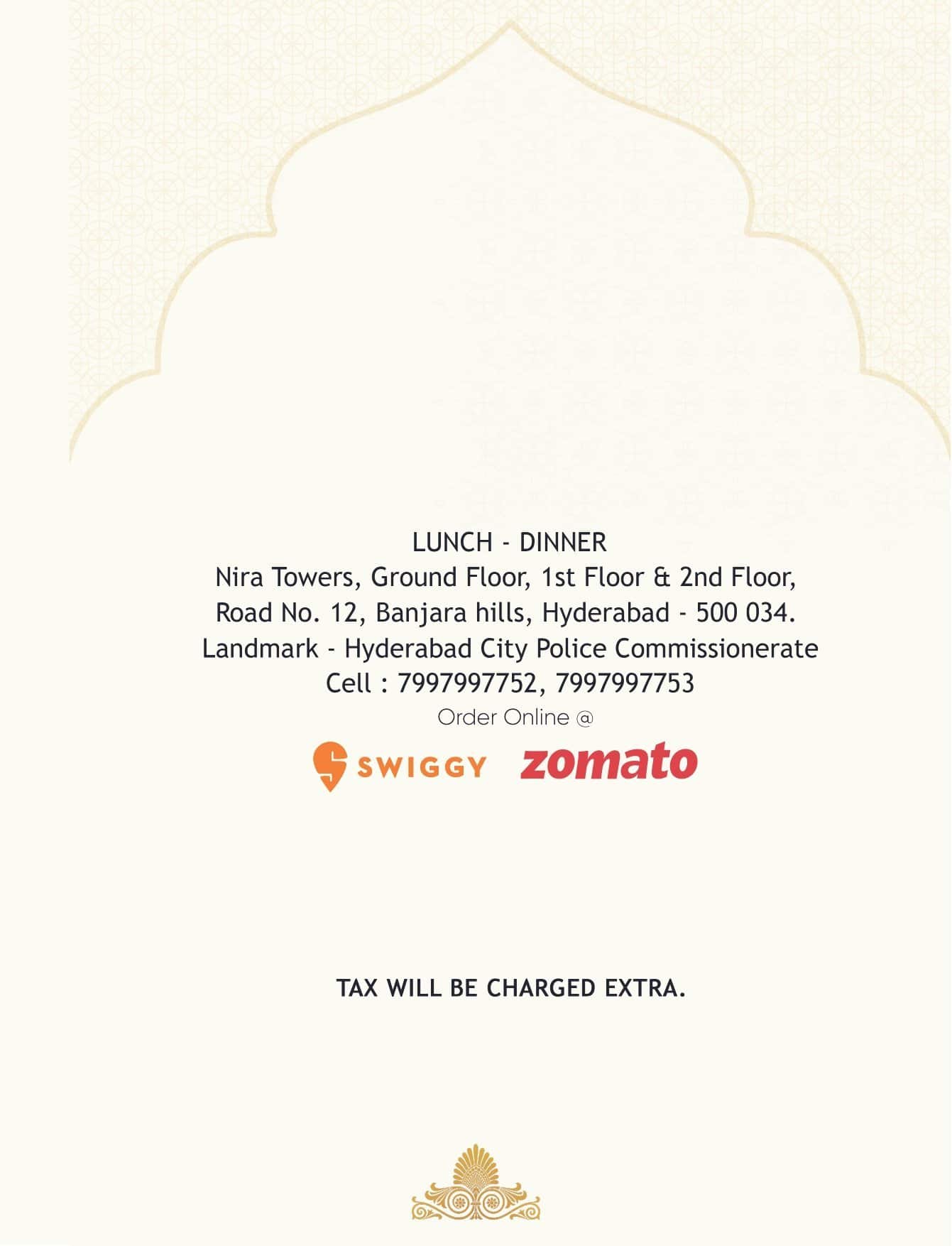 Menu of Palace Heights, Banjara Hills, Hyderabad