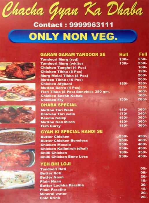 Chacha Gyan Ka Dhaba Menu, Menu podniku Chacha Gyan Ka Dhaba, NIT ...