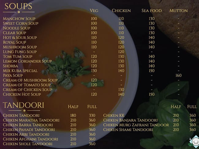 Menu of Kuba, Kalyan, Thane