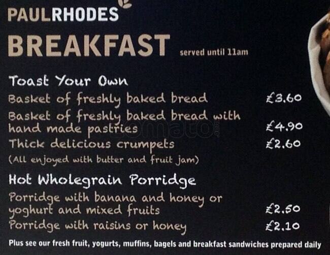 Menu at Paul Rhodes cafe, London, 37 King William Walk