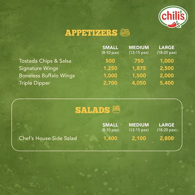 Menu at Chili's Grill & Bar Restaurant, Makati, Greenbelt 5