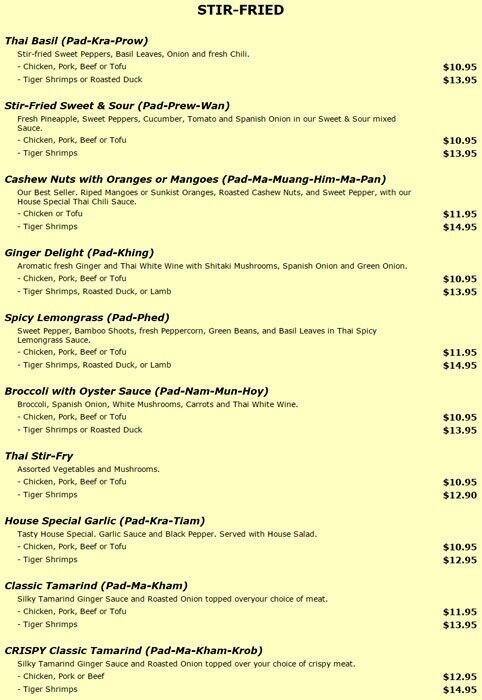 Menu at Bua Thai Restaurant, Toronto, 150 Avenue Rd