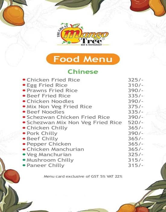 Menu of The Great Mango Tree, Anjuna, Goa