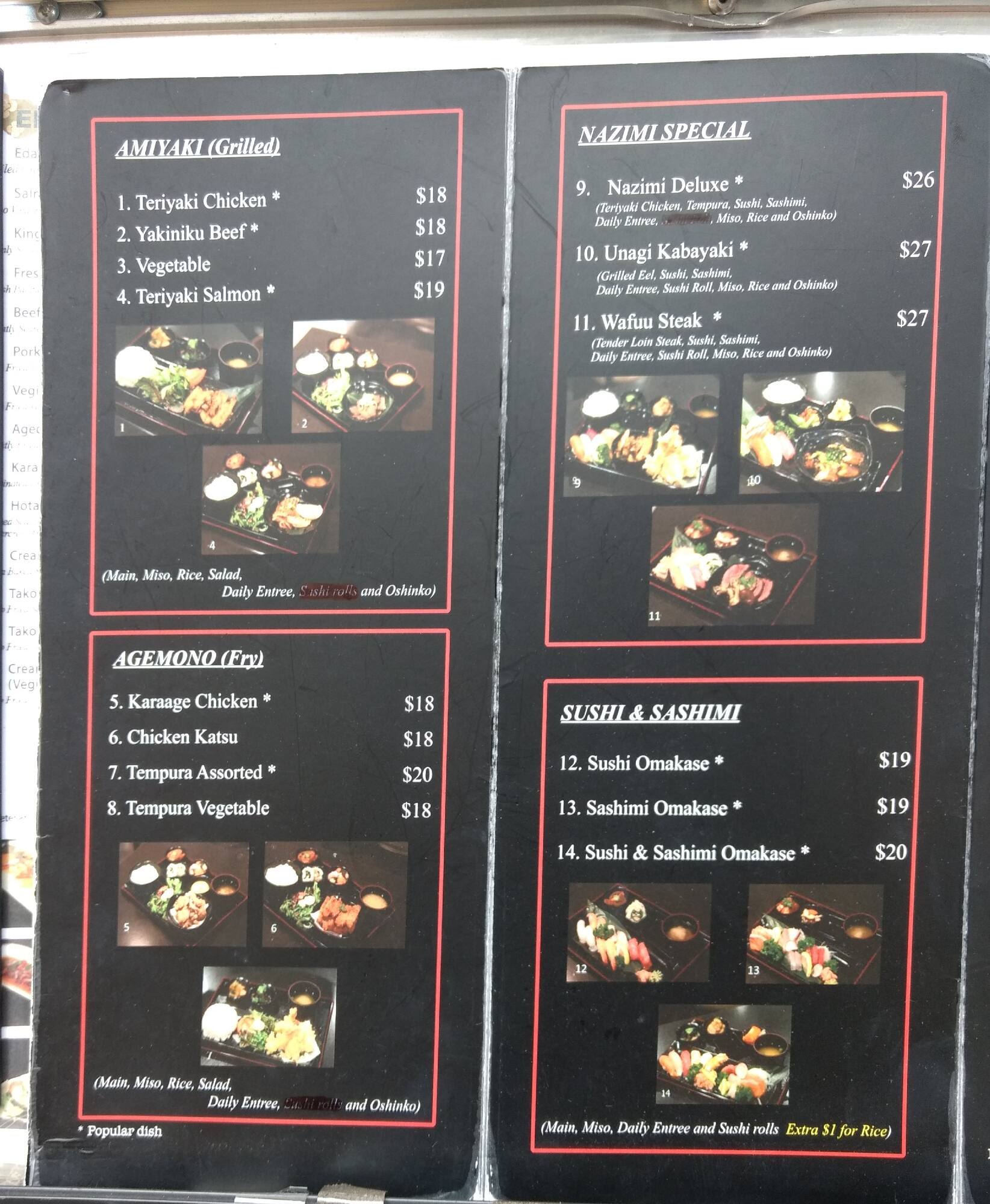 Menu at Nazimi restaurant, Sydney