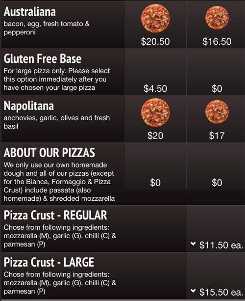 Menu at Sopranos Pizza Mosman pizzeria, North Sydney