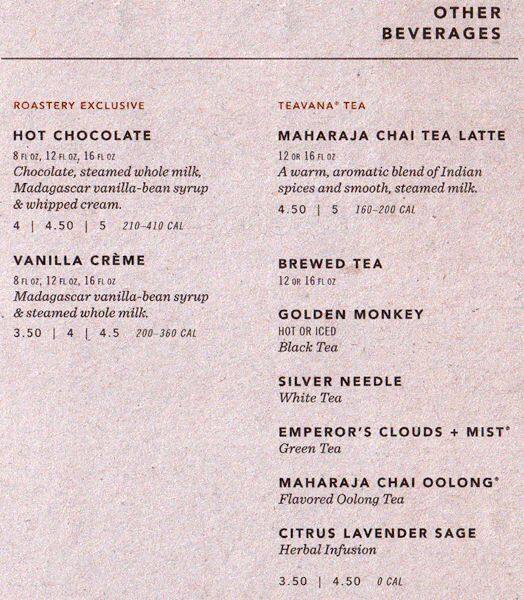 Menu at Starbucks cafe, Seattle, Pike St
