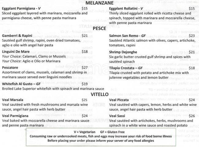Menu at Gusto Italiano Restaurant, Glenview, Glenview Rd
