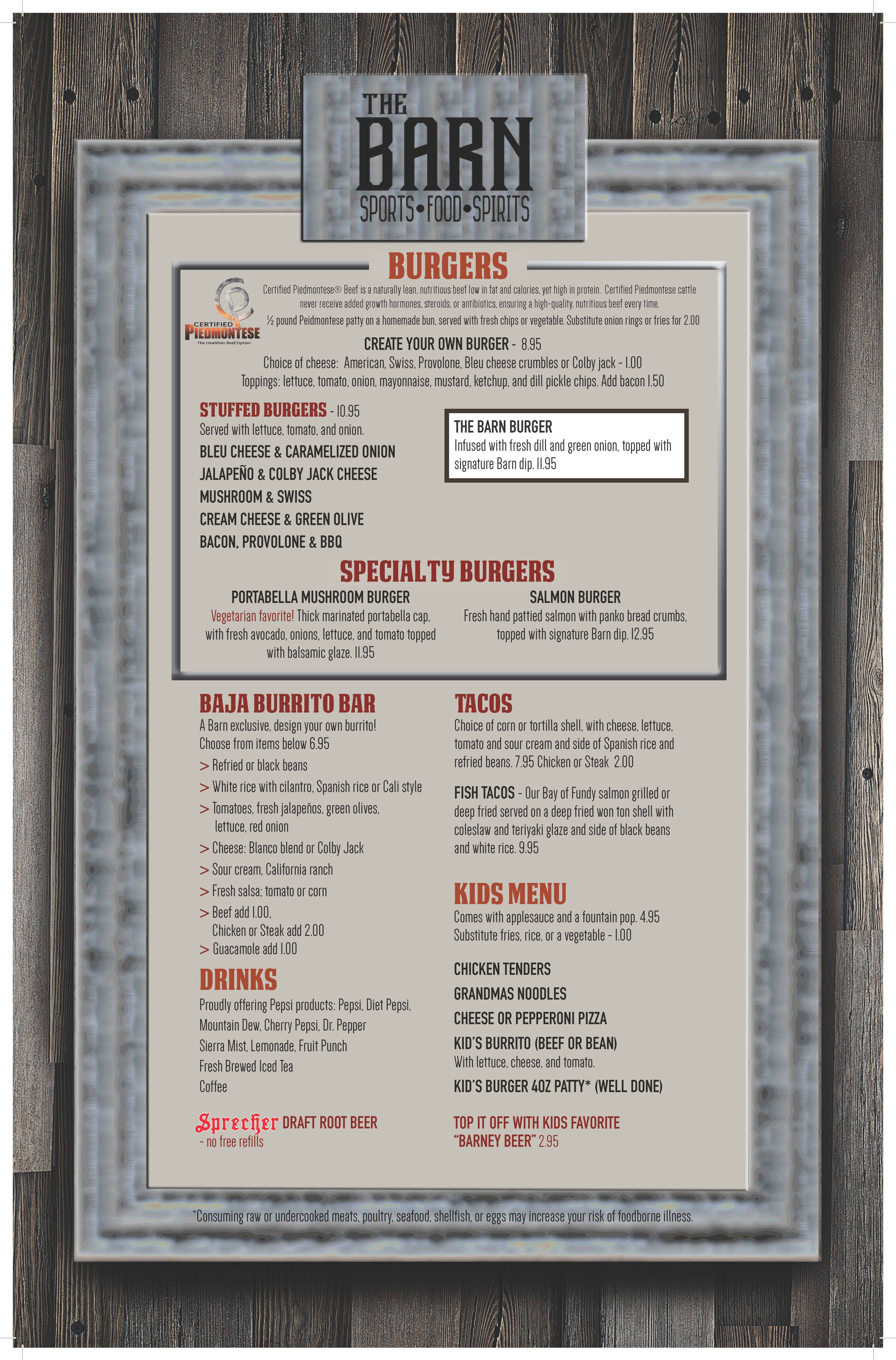 The Barn Sports Bar & Grill Menu - Urbanspoon/Zomato