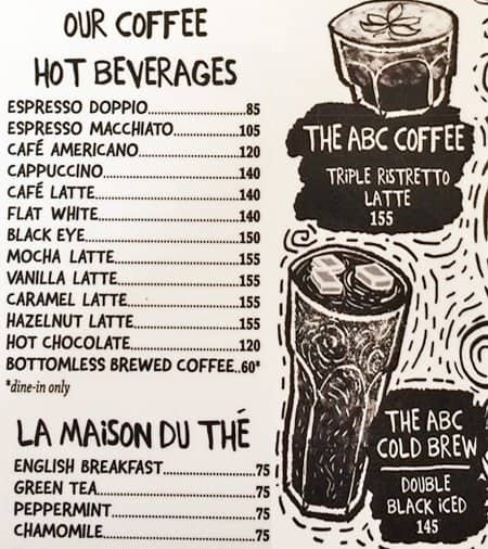 Menu at Abaca Baking Company cafe, Cebu City, Paseo Arcenas