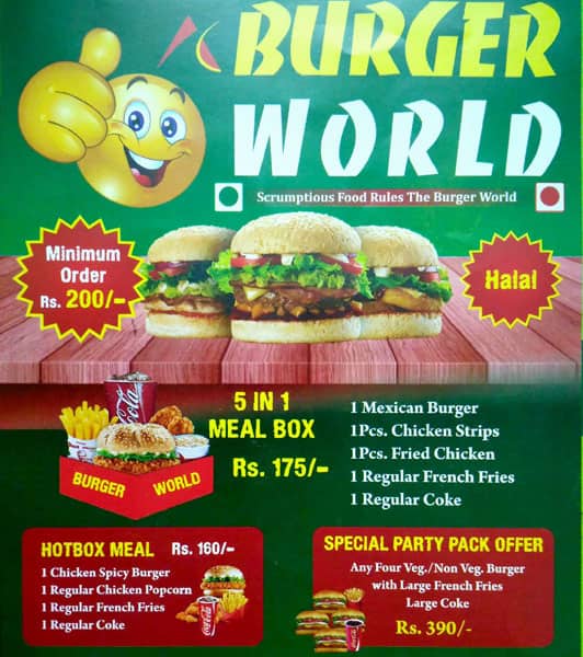 Menu of Burger World, Mira Road, Mumbai