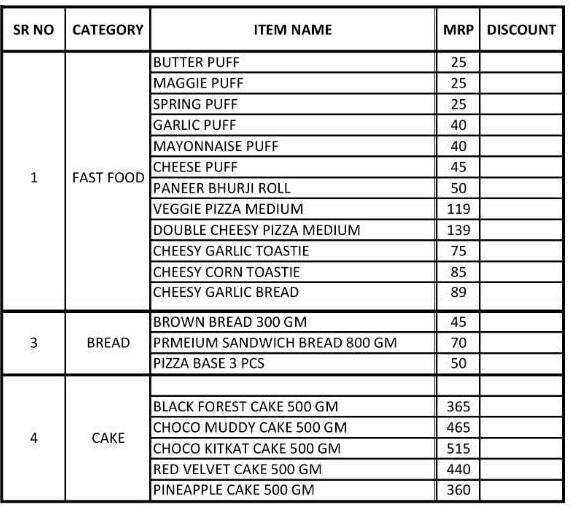 Menu at Mr. Puff, Vadodara, Shed 111