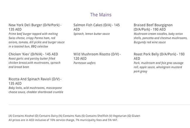 Menu at Rhodes Twenty10 restaurant, Dubai